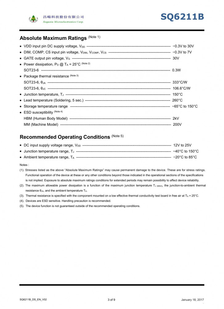 SQ6211BMST datasheet page 3