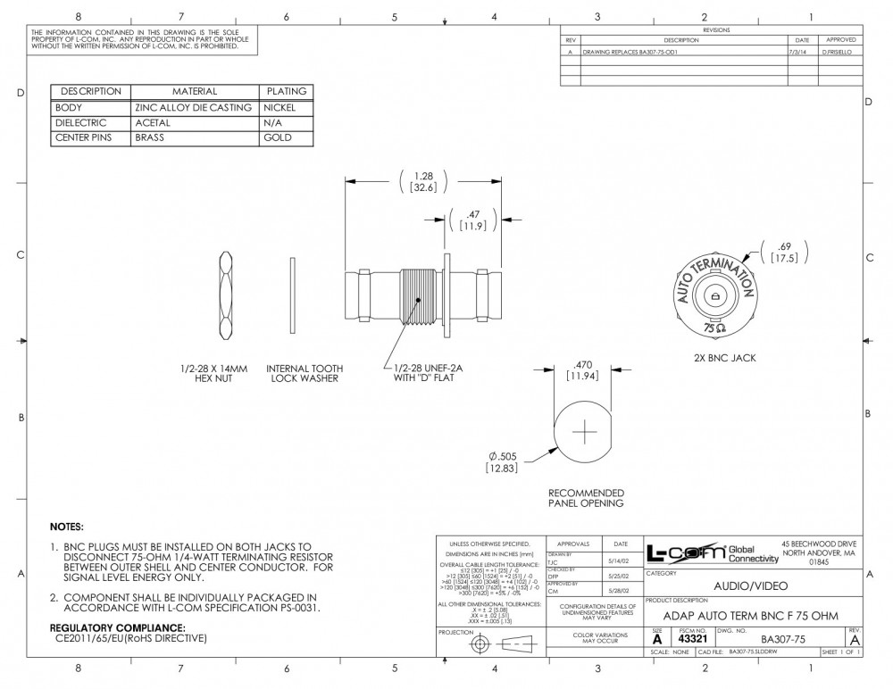 L-com BA307-75 technical drawing preview