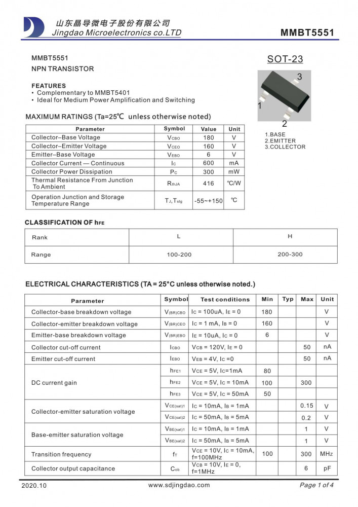 MMBT5551 datasheet page 1