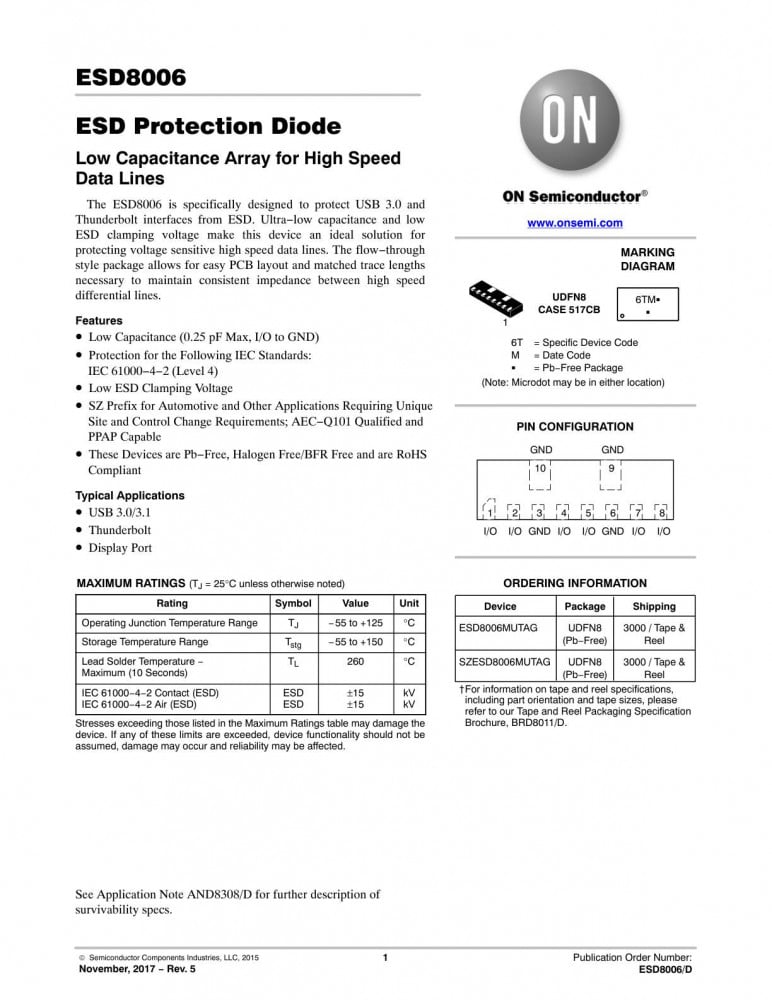 ESD8006MUTAG datasheet page 1