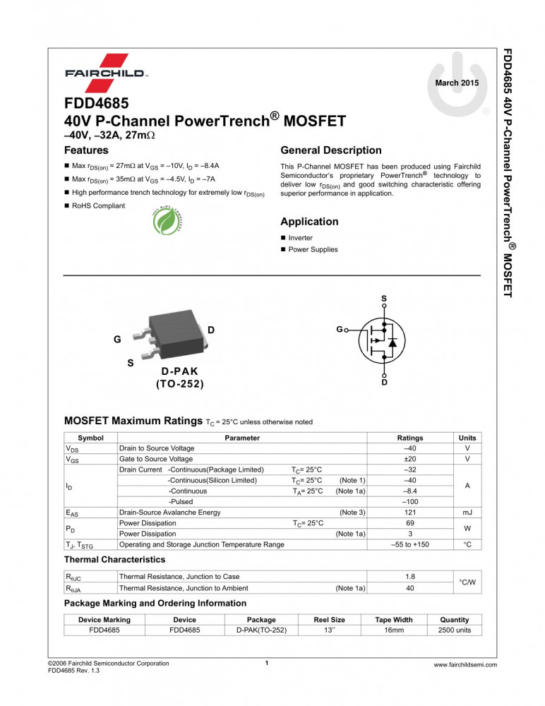 FDD4685 datasheet page 2