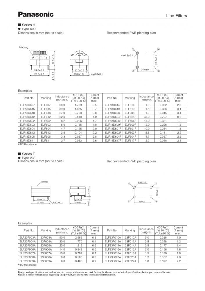 PANASONIC ELF series datasheet page 1
