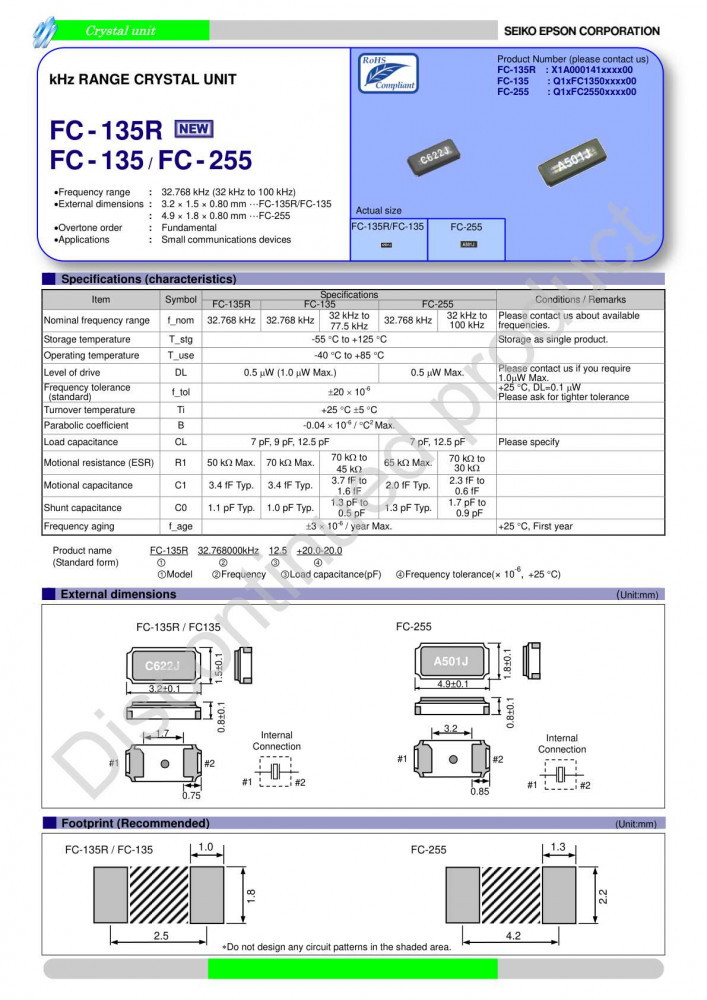 EPSON FC-135R and FC-135 crystal unit technical document page 1