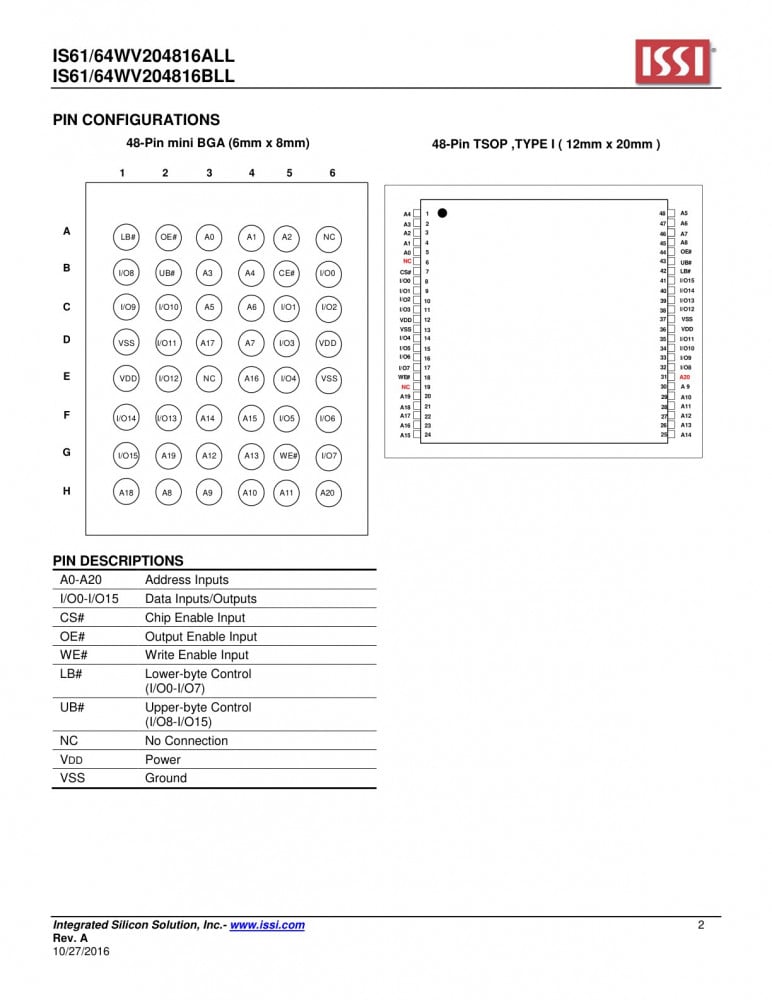 IS61WV204816BLL datasheet page 2