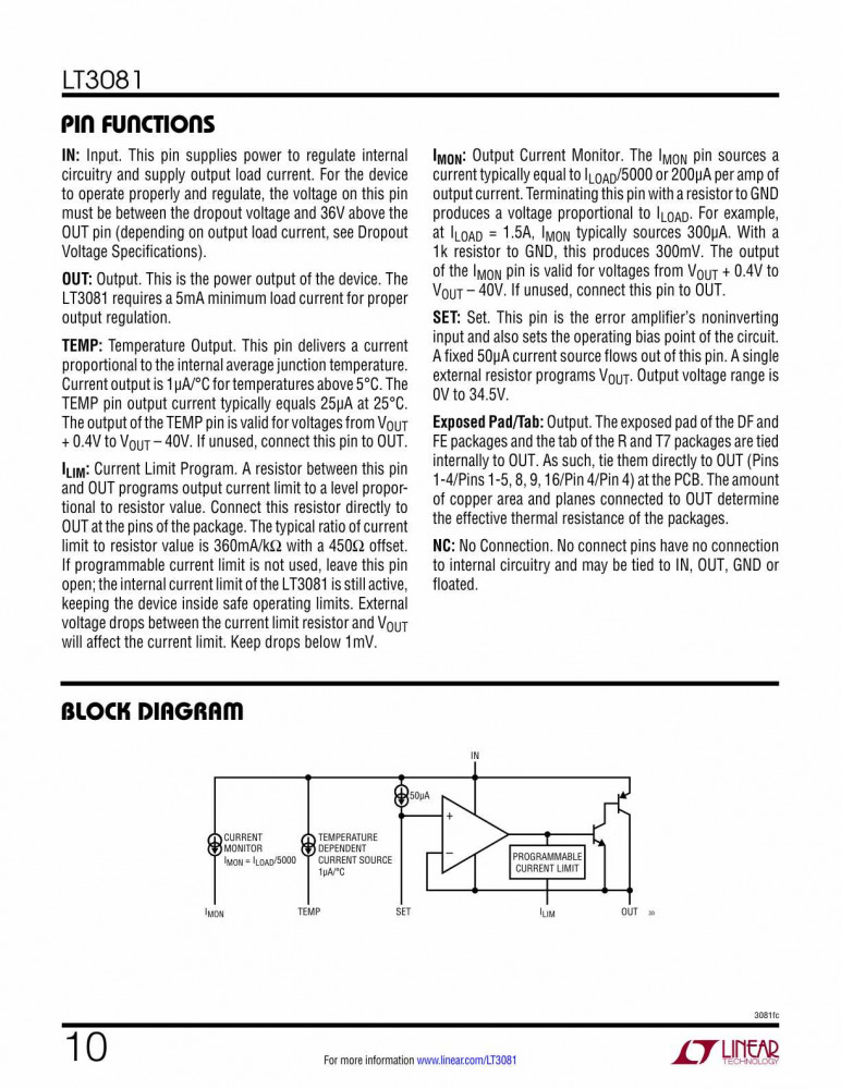 LT3081 technical document page 10