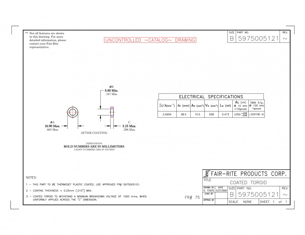 Fair-Rite 5975005121 technical document page