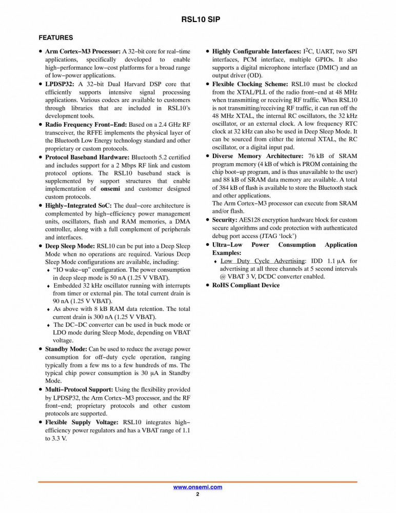 RSL10 SiP technical document page 2