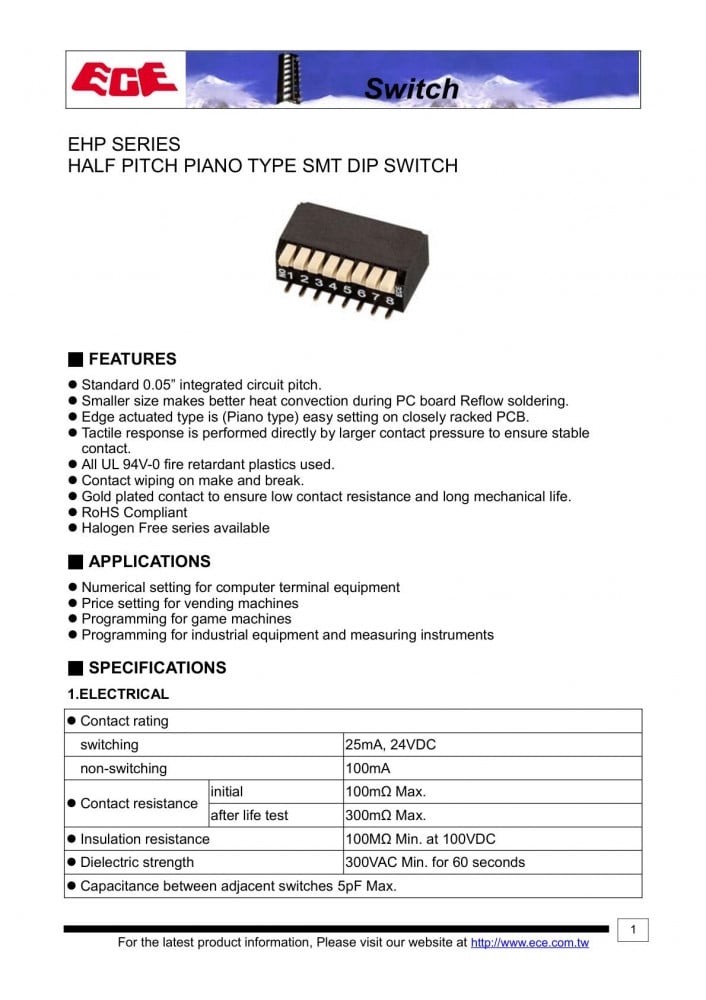 ECE EHP108E datasheet page 1