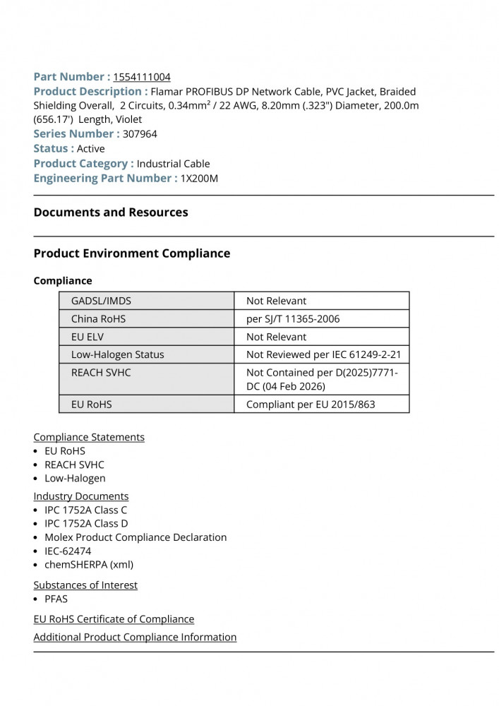 MOLEX 1554111004 product document, page 1