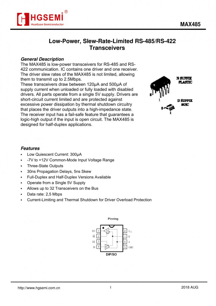 MAX485EIM/TR technical document page 1
