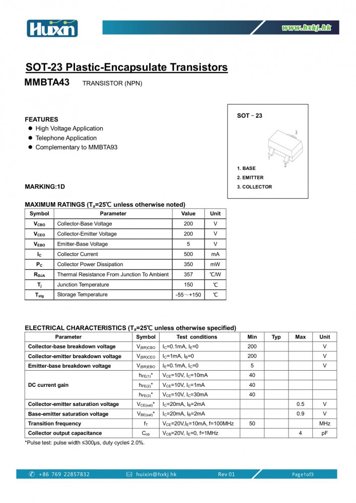 MMBTA43 datasheet page 1