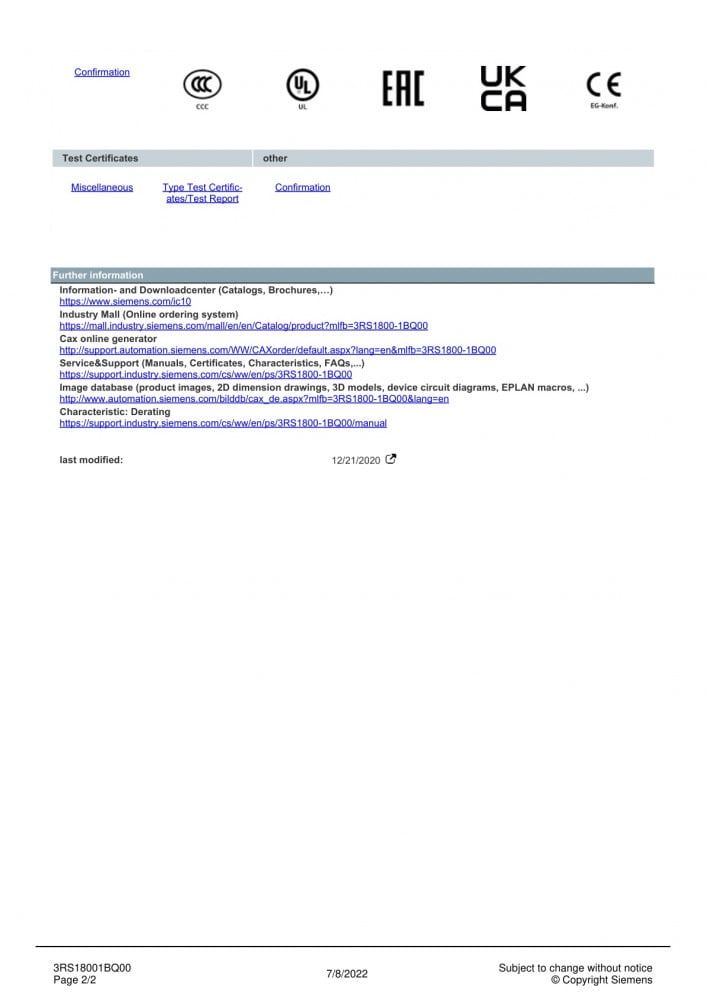 SIEMENS 3RS1800-1BQ00 datasheet page 2
