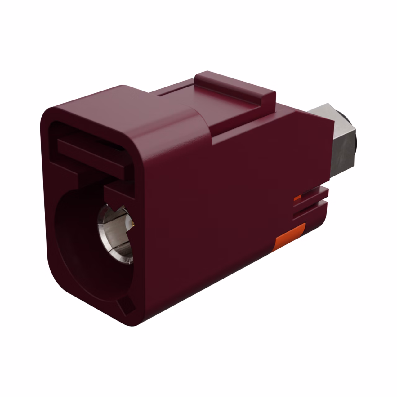 FAKRA Plug, Straight, Crimp, RG-58 Cable, Brass Body, Nickel (Ni) Plated, Keying Code D, Bordeaux Violet, 50 Ohms for sale