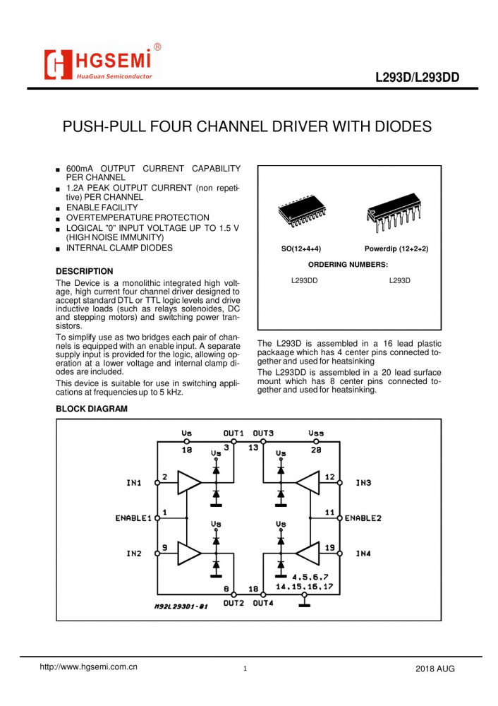 L293DDM technical document page 1
