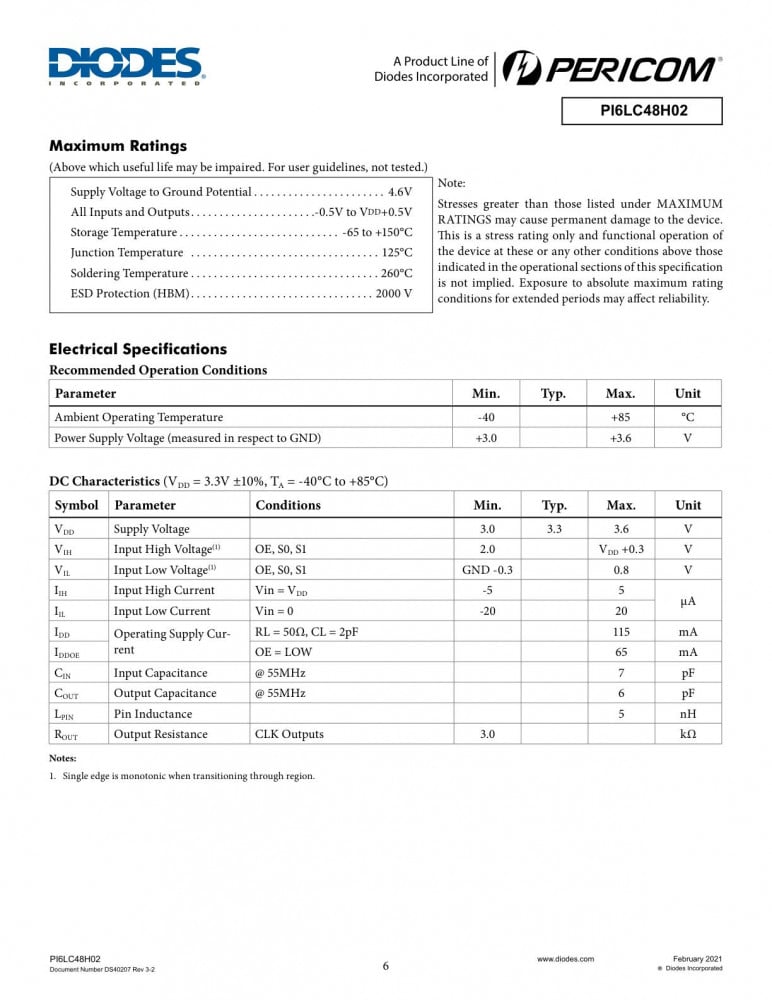PI6LC48H02LIE datasheet page 6