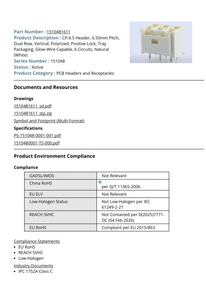 MOLEX CP 6.5 product specification page 1