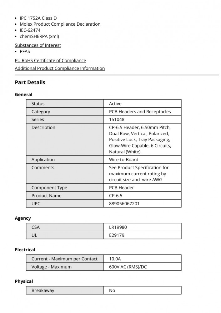 MOLEX CP 6.5 product specification page 2