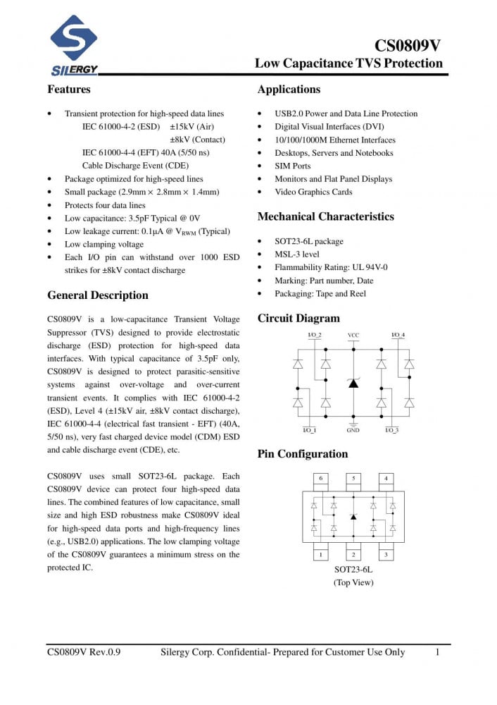 CS0809V datasheet page 1