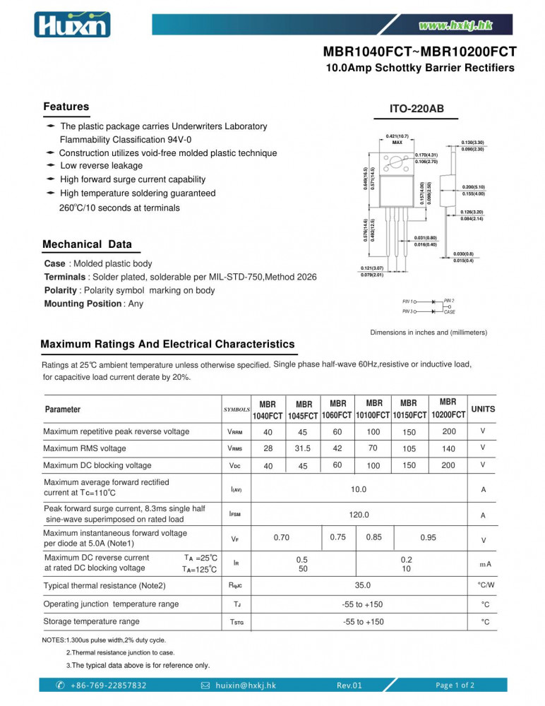 MBR10200FCT datasheet page 1