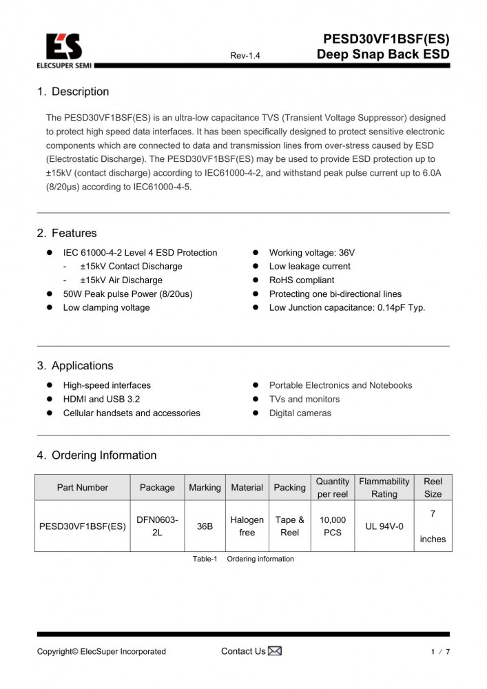 PESD30VF1BSF(ES) datasheet page 1