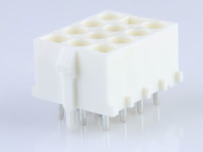 MLX Power Connector Header, 6.35mm Pitch, Pin Terminals, 2.13mm Contact Diameter, Vertical, with Plastic Polarizing Peg, 4 Circuits, Nylon 94V-2, Natural (Translucent), Lead-Free