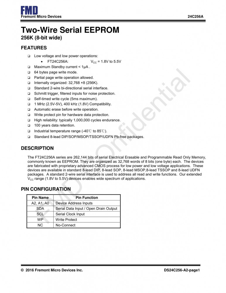 FT24C256A-ESR-T datasheet page 1
