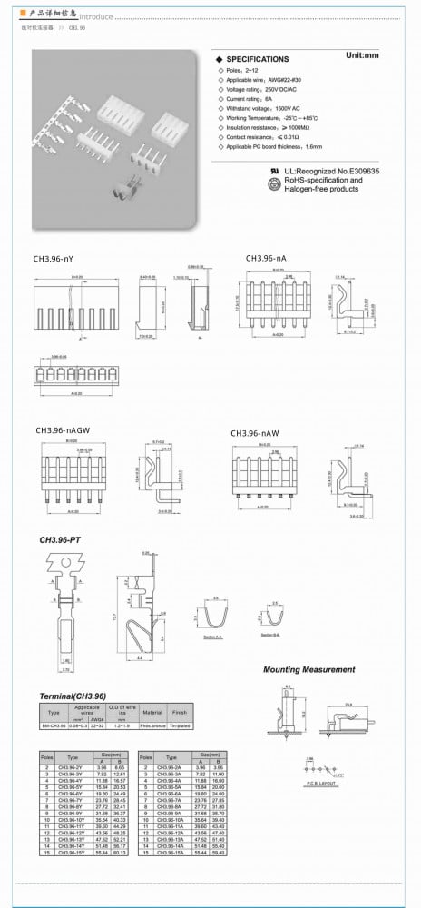BOOMELE CH3.96 connector technical drawing page 1