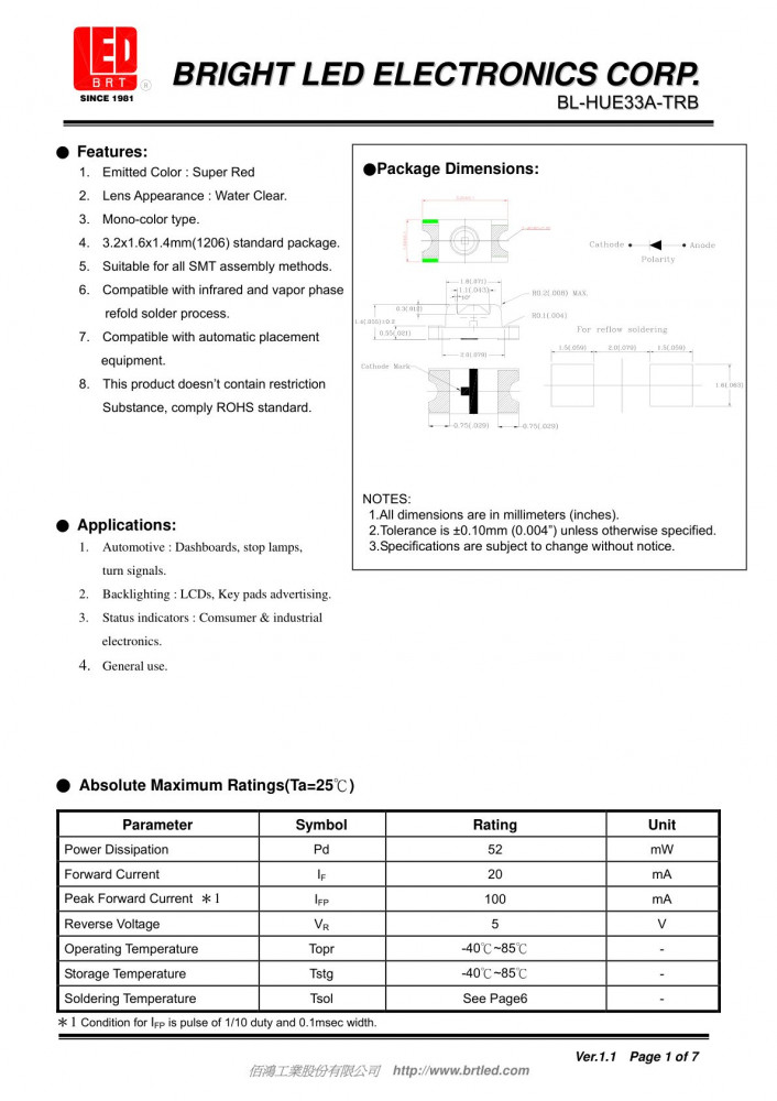 BL-HUE33A-TRB technical document page 1