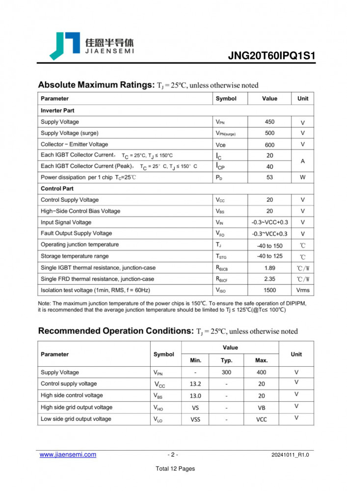 JNG20T60IPQ1S1 datasheet page 2