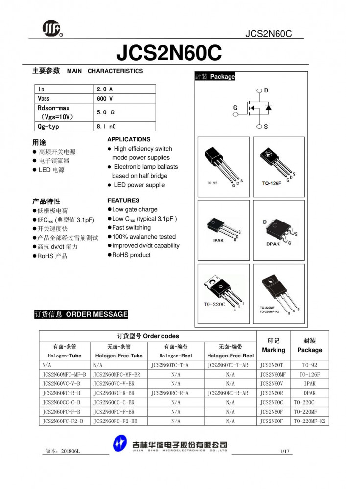 JCS2N60RC datasheet page 1
