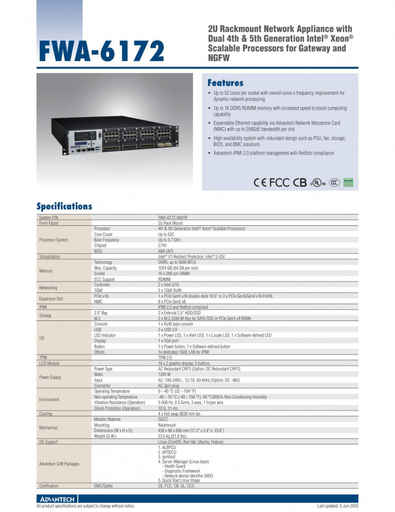 Advantech FWA-6172 product documentation page 1
