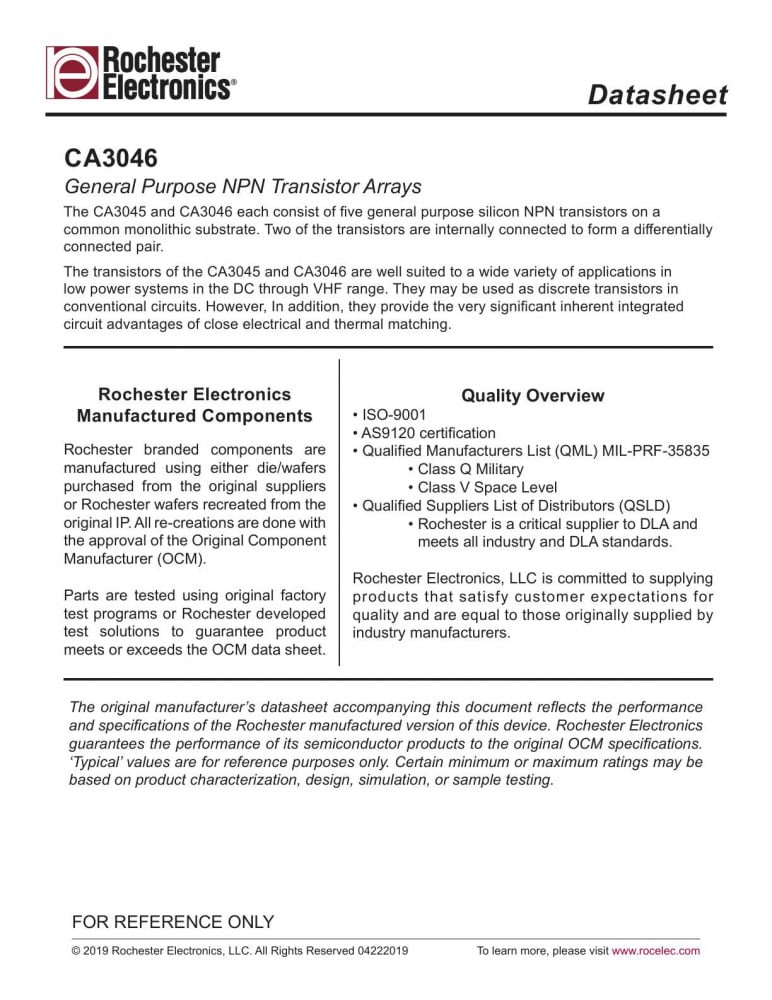 CA3046 technical datasheet page 1