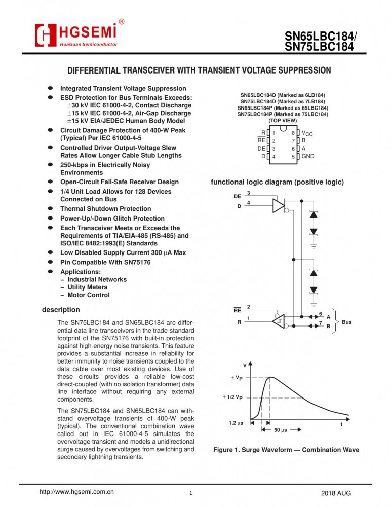 SN75LBC184N datasheet page 1