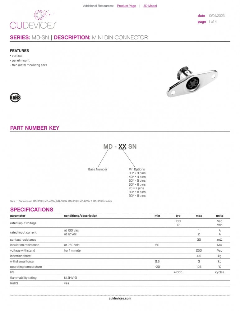 CUI MD-60SN datasheet page 1