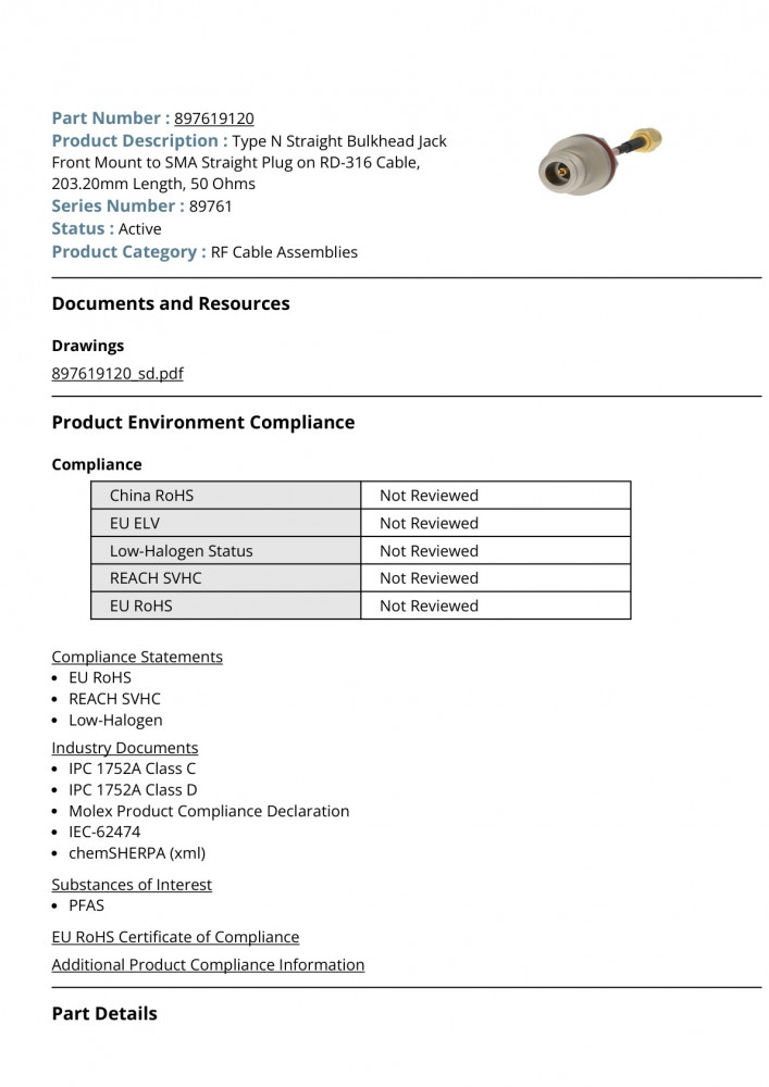 MOLEX 897619120 product drawing, page 1