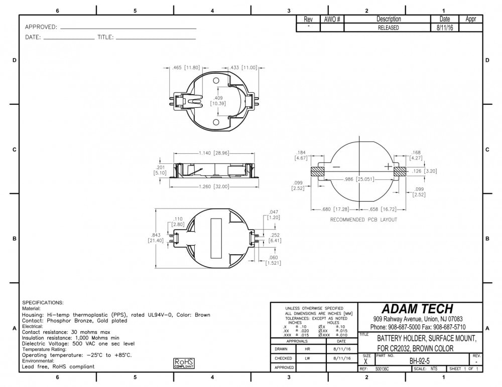 ADAM TECH BH-92-5 technical drawing