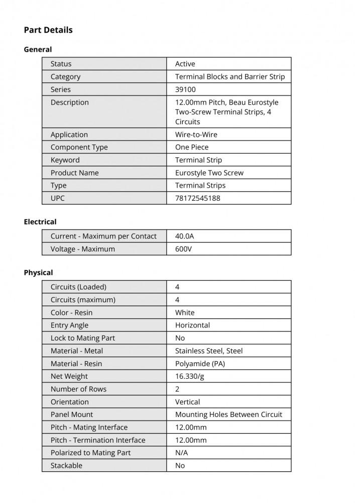 MOLEX terminal strip technical drawing, page 2
