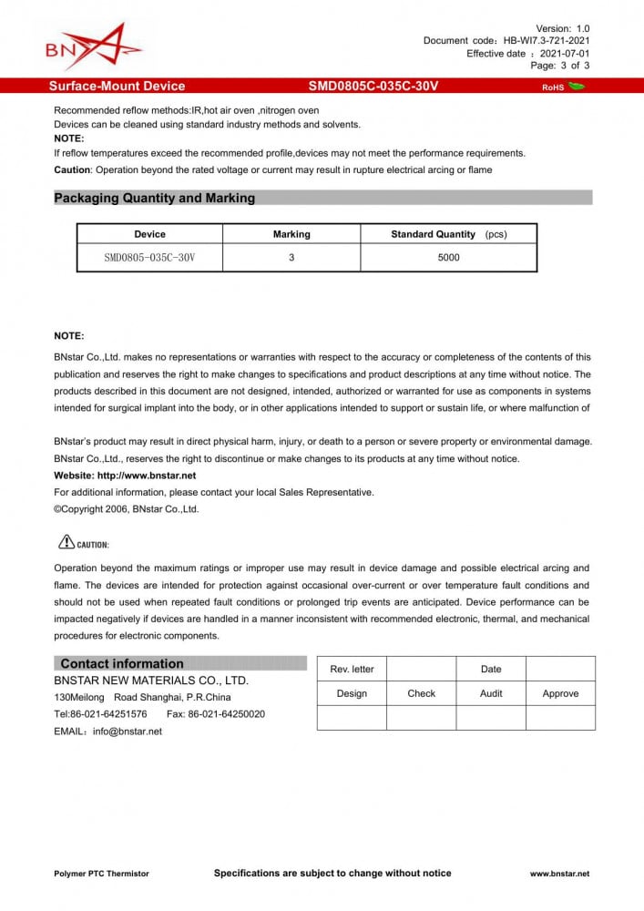 BNstar SMD0805-035C-30V datasheet page 3