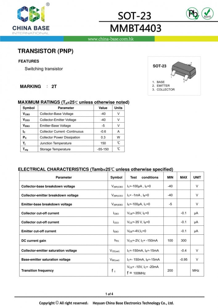 MMBT4403 datasheet page 1