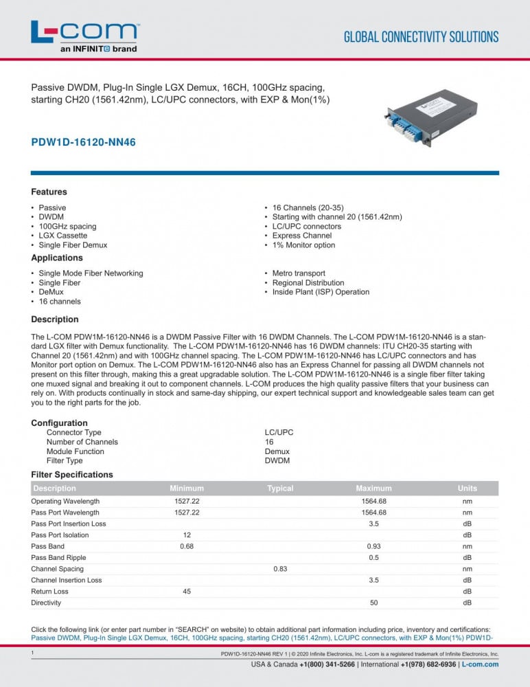 PDW1D-16120-NN46 technical document page 1