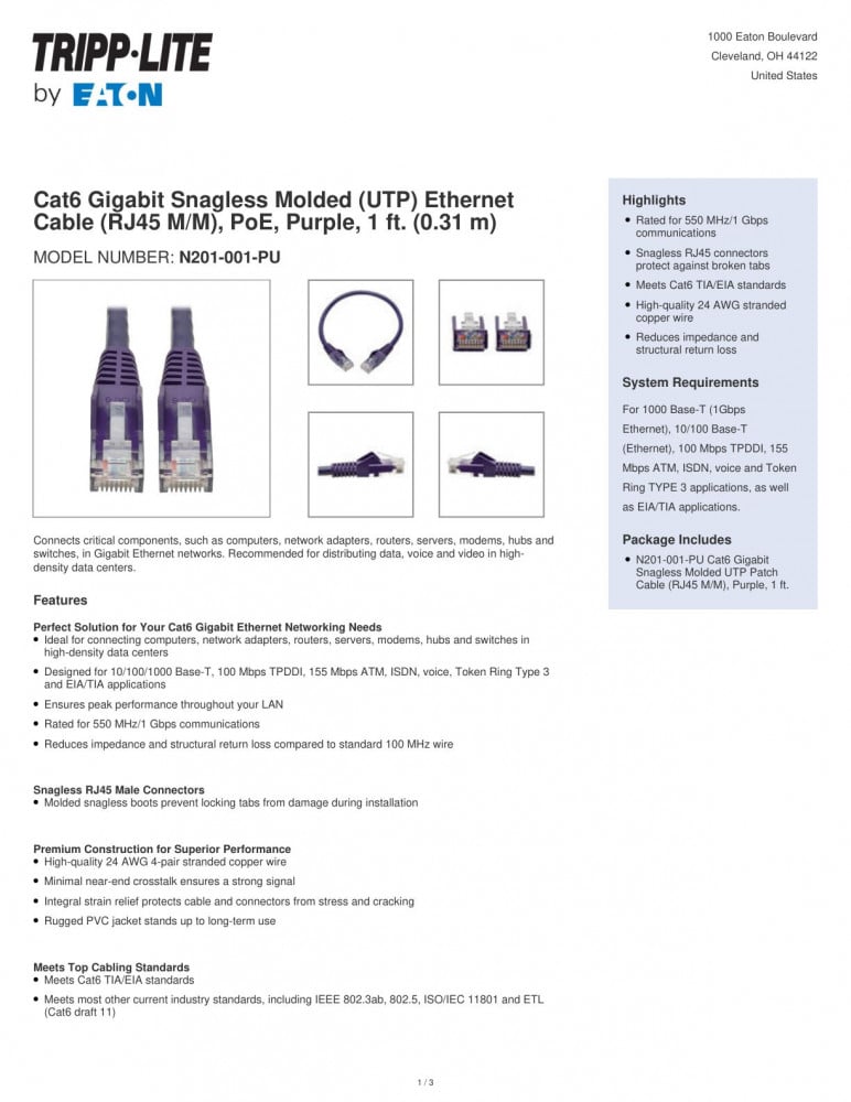 N201-001-PU technical document page 1