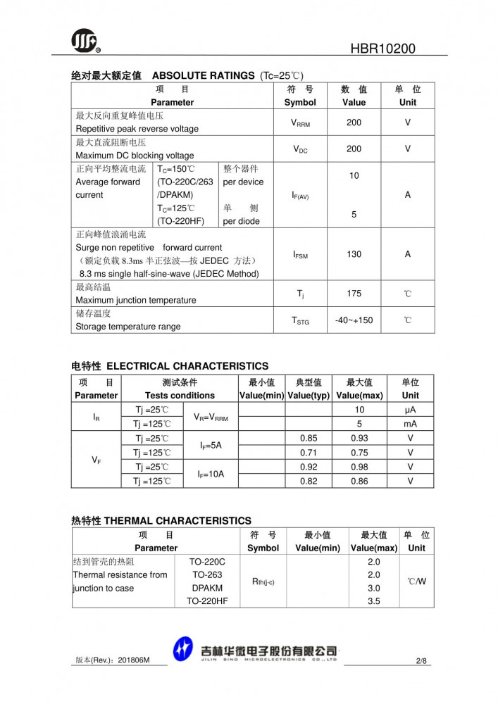 HBR10200 datasheet page 2