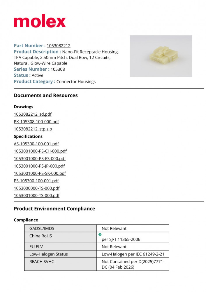Molex Nano-Fit product specification page 1
