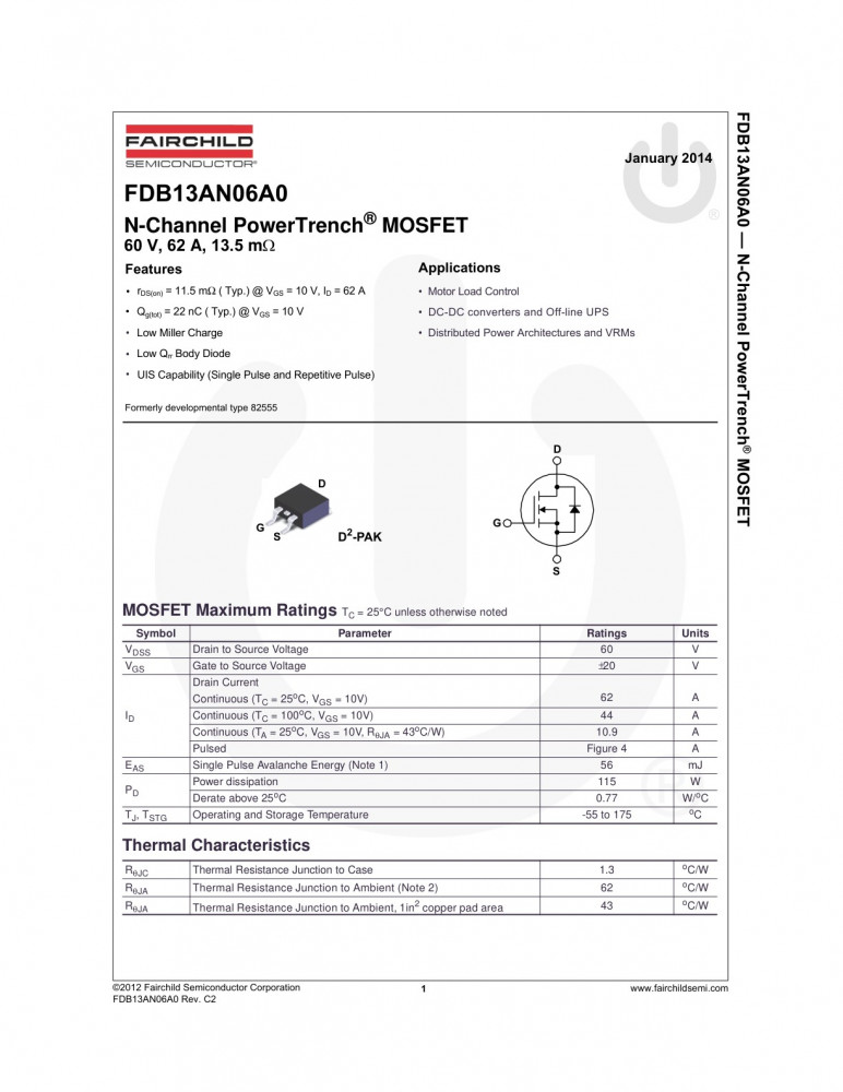 FDB13AN06A0 datasheet preview, page 2