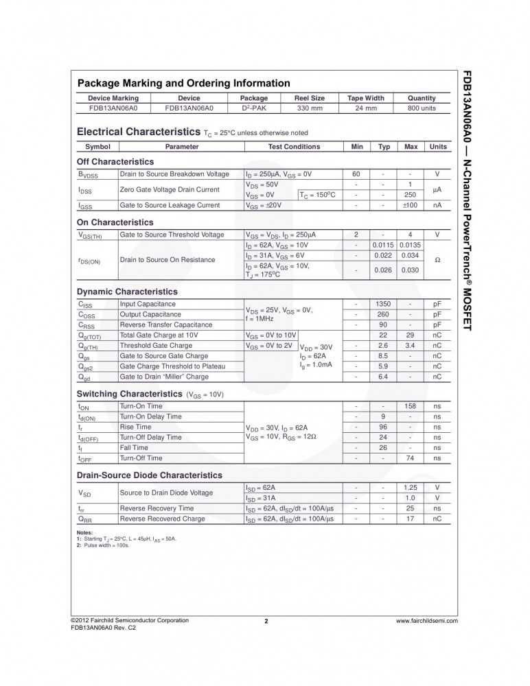 FDB13AN06A0 datasheet preview, page 3