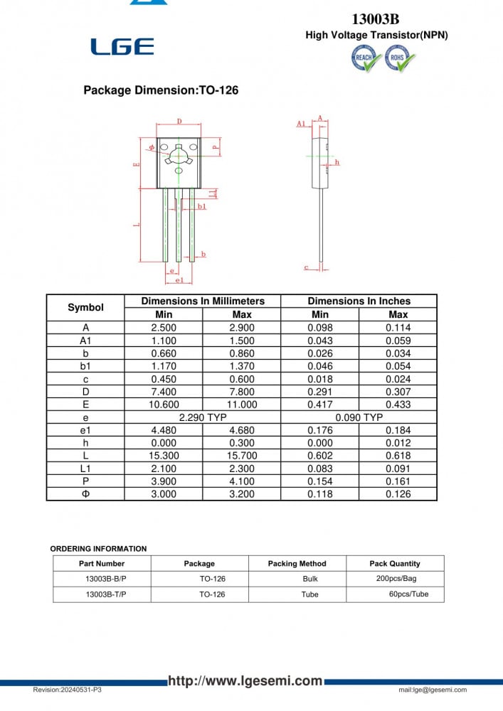 LGE 13003B datasheet page 3