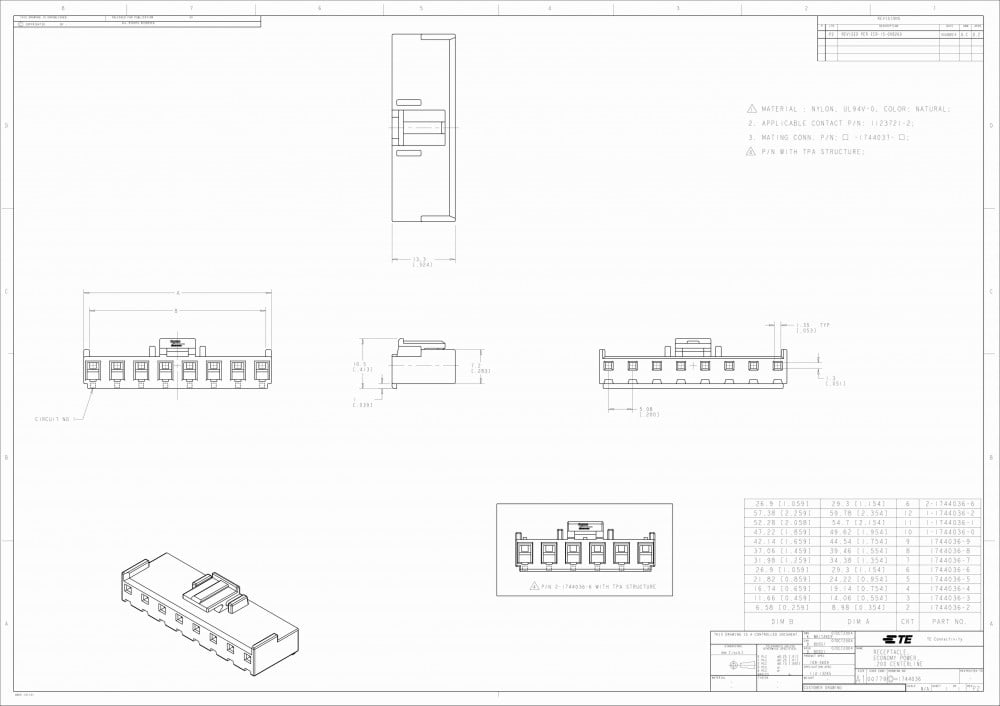 TE Connectivity 1744036-2 controlled drawing page