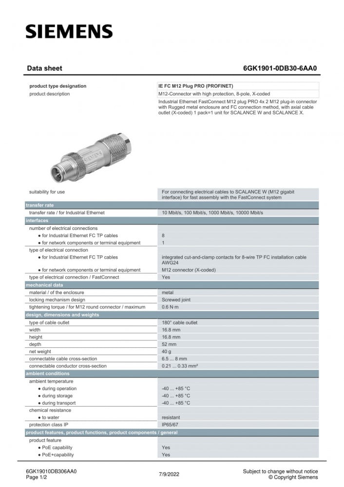 SIEMENS 6GK19010DB306AA0 technical document page 1