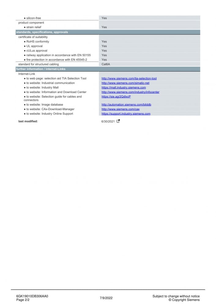 SIEMENS 6GK19010DB306AA0 technical document page 2