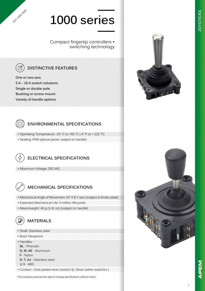 APEM 1000 series technical document page 1